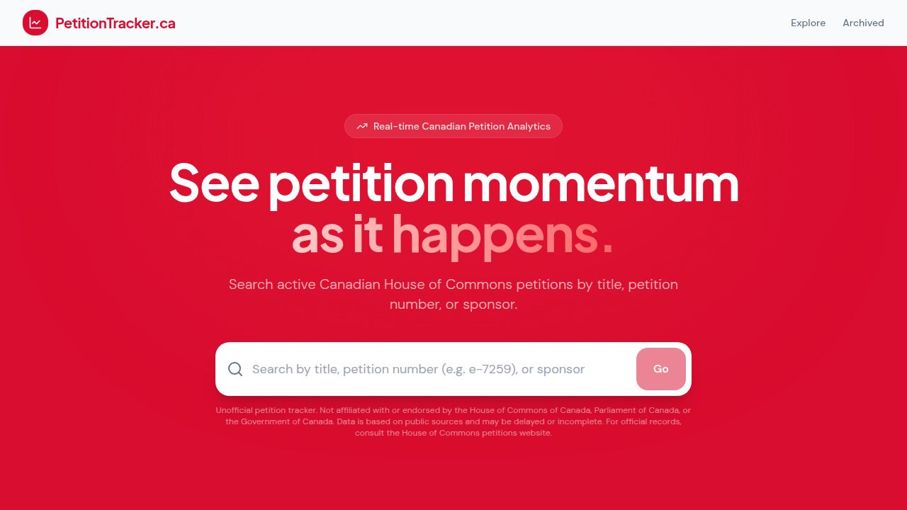 Canadian Petition Tracker — Track House of Commons Petitions in Real Time